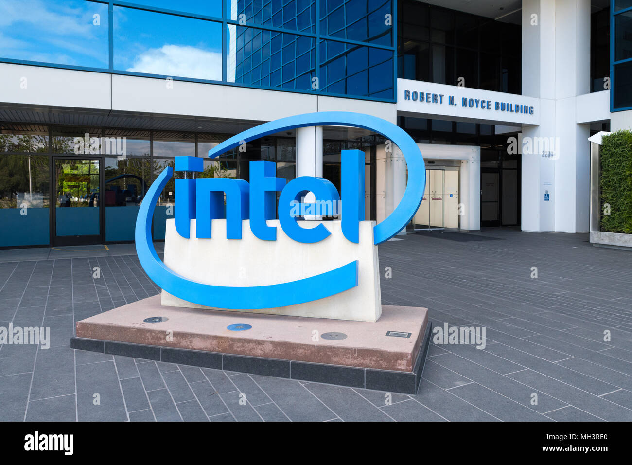 Santa Clara, California, USA -April 29, 2018: Sign of Intel at entrance ...