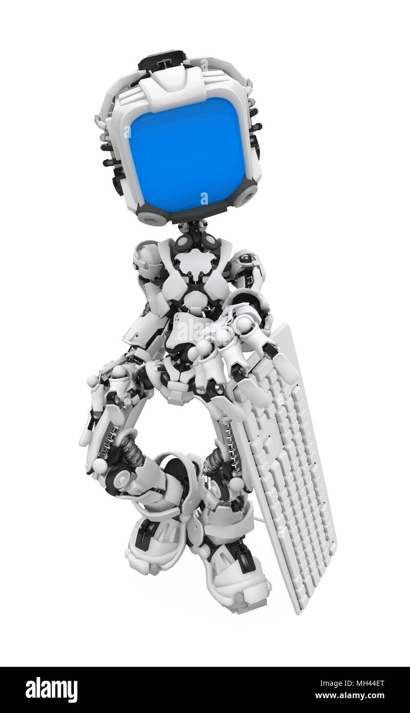 Small 3d robotic figure, over white, isolated Stock Photo - Alamy