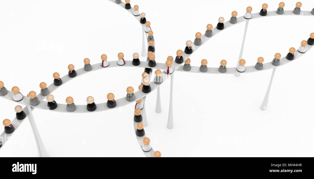 Crowd of small symbolic 3d figures on a high walkway, isolated Stock ...