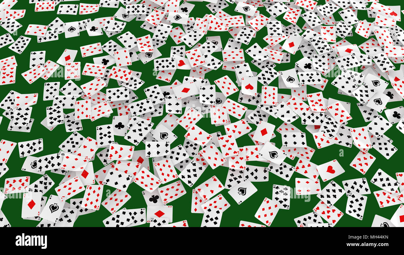 Green surface covered in 3d playing cards, horizontal Stock Photo - Alamy