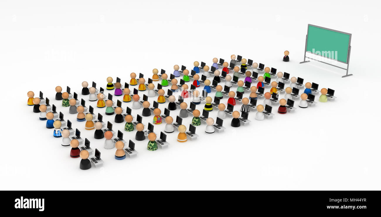 Crowd of small symbolic 3d computer user figures in front of a ...