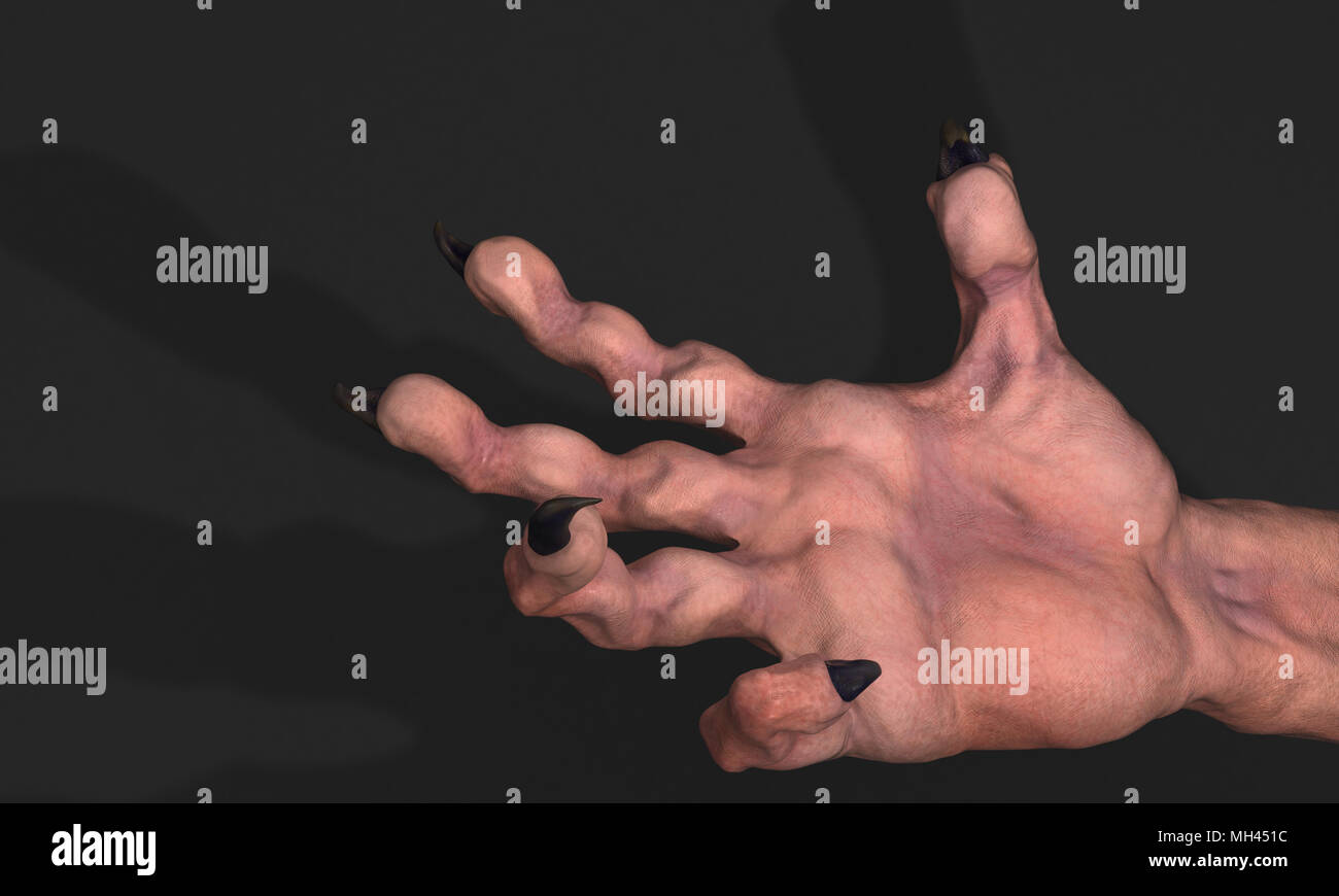 Clawed 3d monster hand model, dark background Stock Photo - Alamy