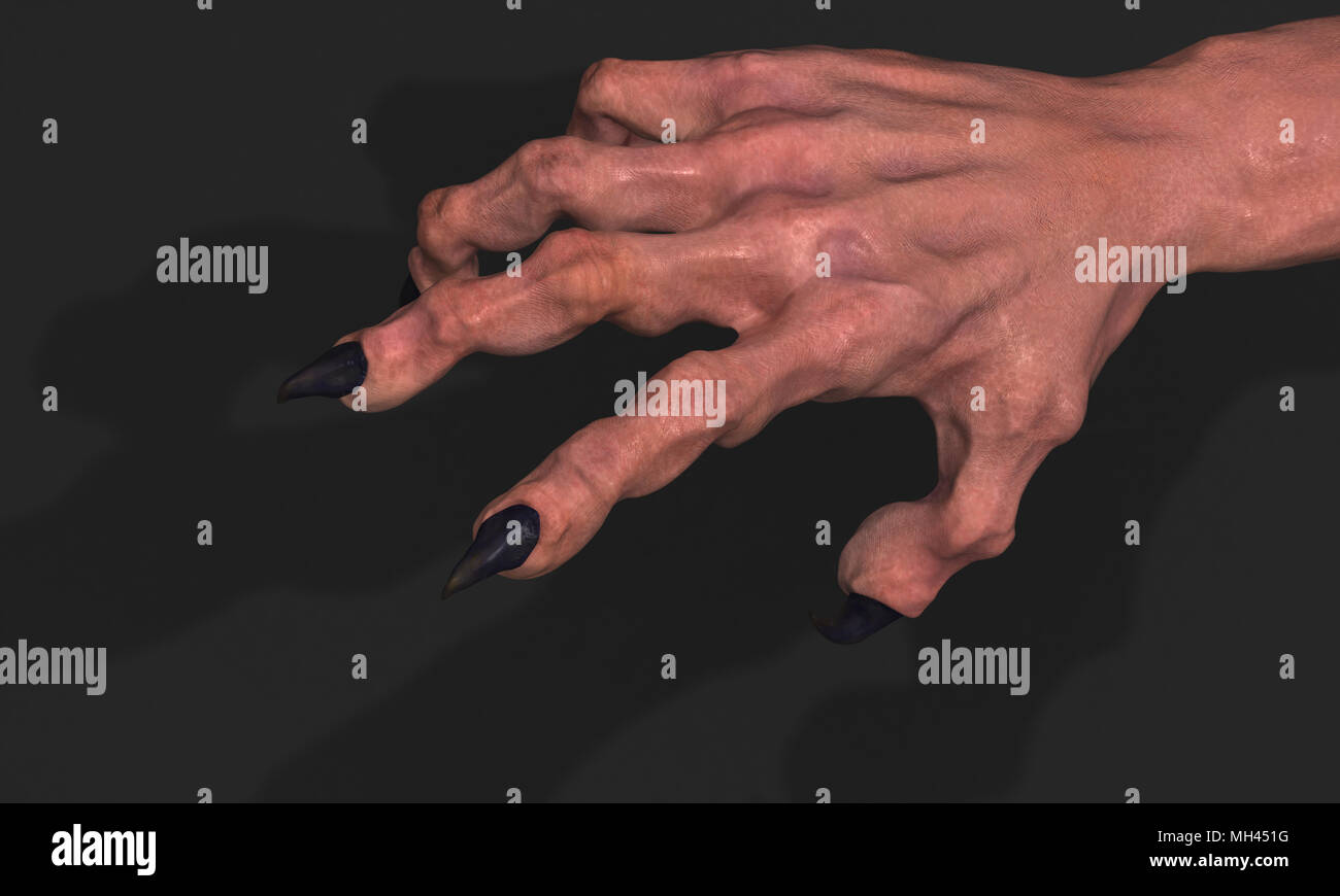 Clawed 3d monster hand model, dark background Stock Photo - Alamy