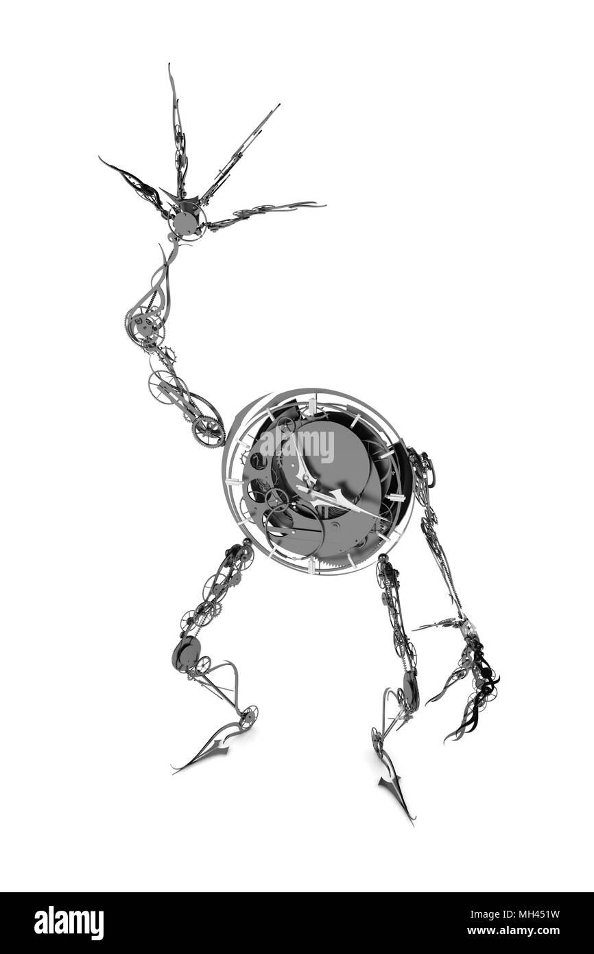 Animate clock figure model, 3d, over white, isolated Stock Photo - Alamy