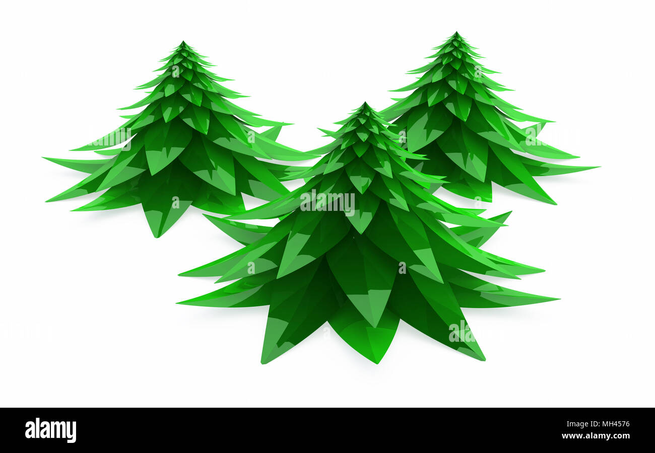 Stylized cartoon 3d fir tree, over white Stock Photo - Alamy