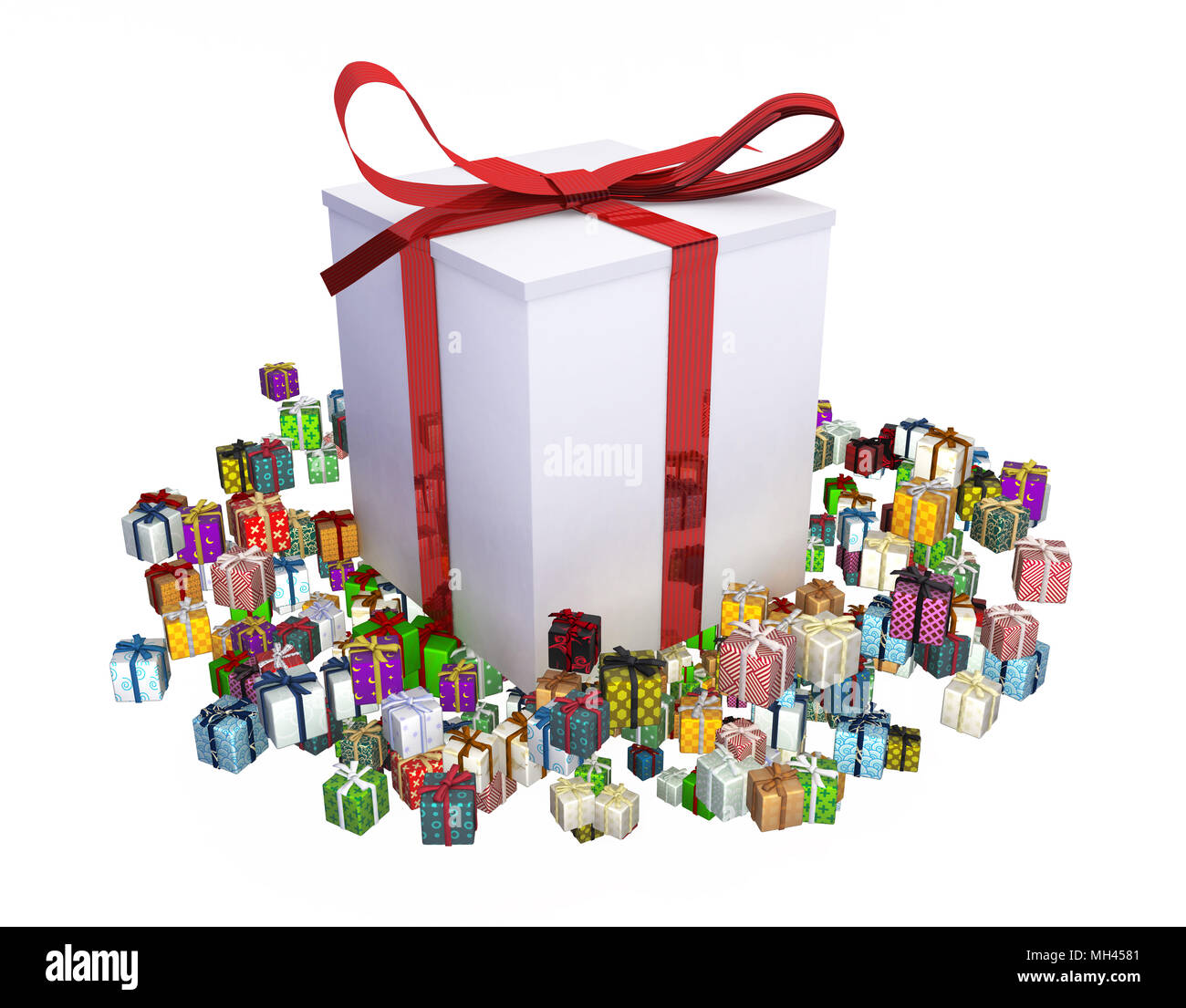 Gift 3d, many small wrapped boxes, isolated, over white Stock Photo - Alamy