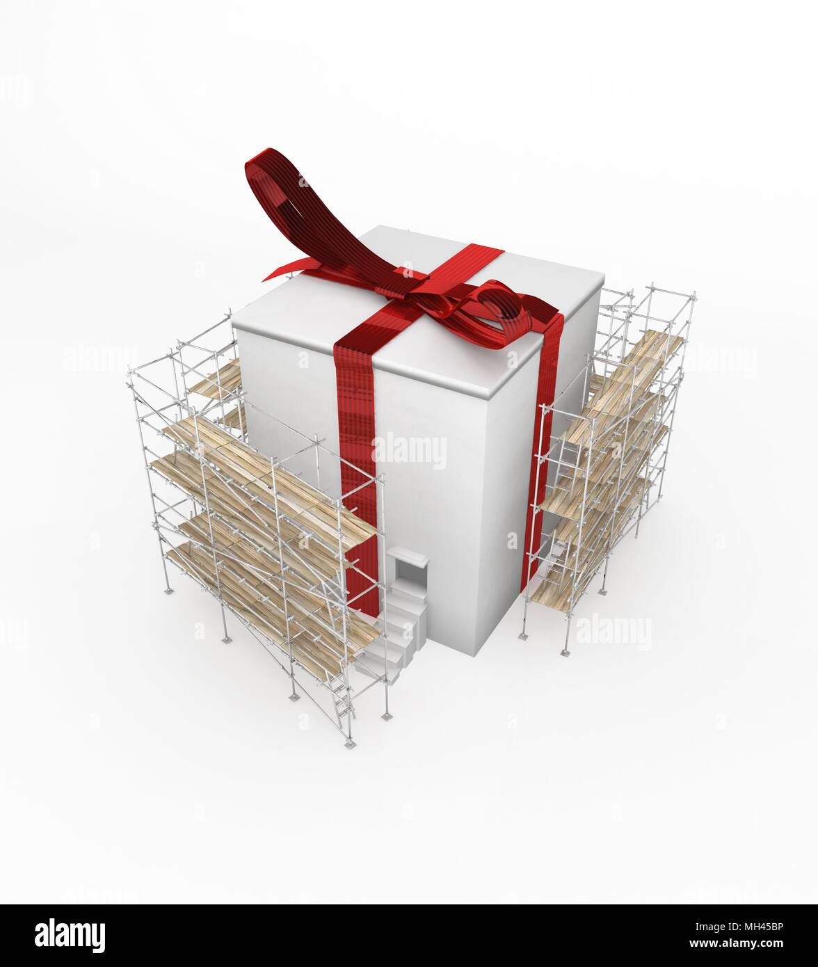 Gift 3d, big wrapped box with a doorway, isolated, over white Stock ...