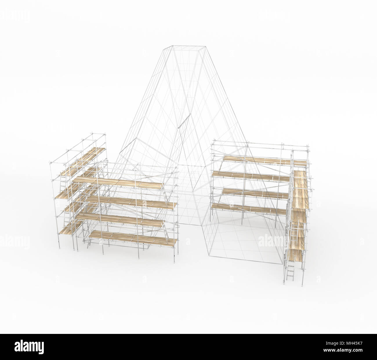 Scaffolding construction 3d build, horizontal, over white, isolated ...