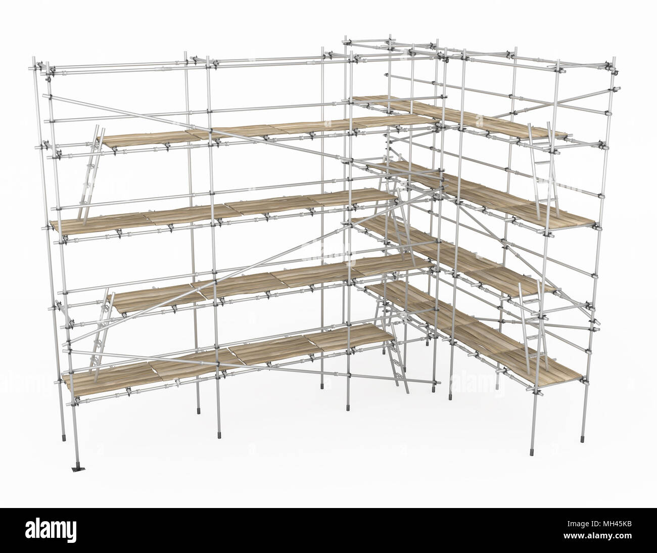 Scaffolding construction 3d build, horizontal, over white, isolated ...