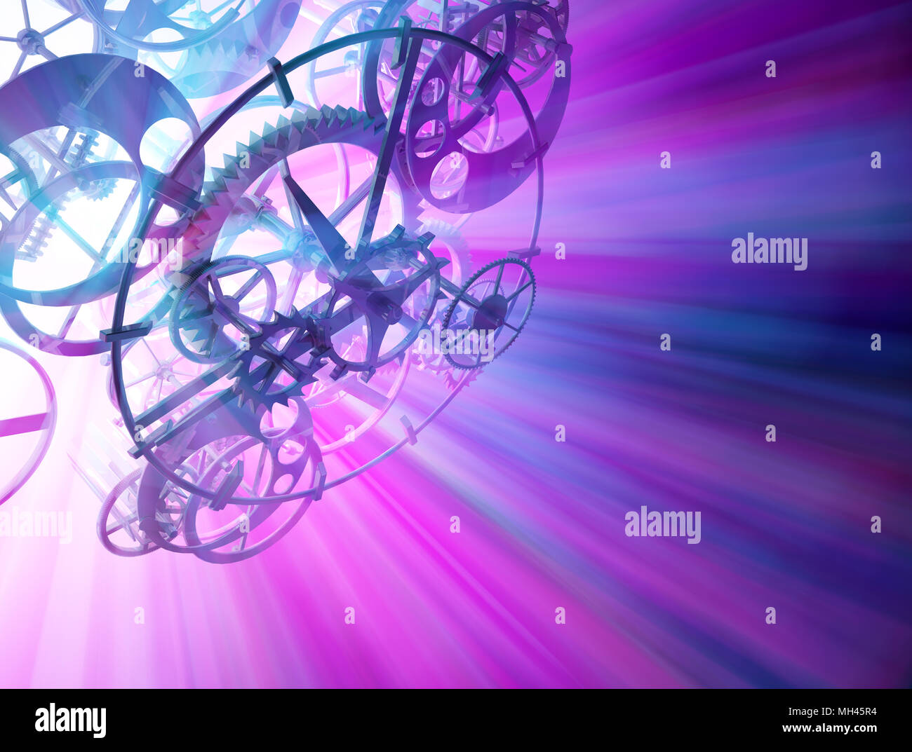 Clockwork 3d mechanism element colored light abstract background Stock ...