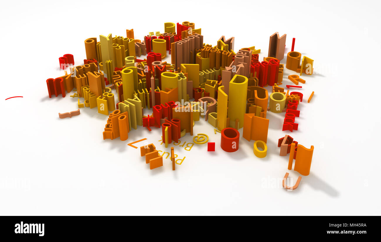Colored 3d surface lettering abstract illustration, isolated Stock ...