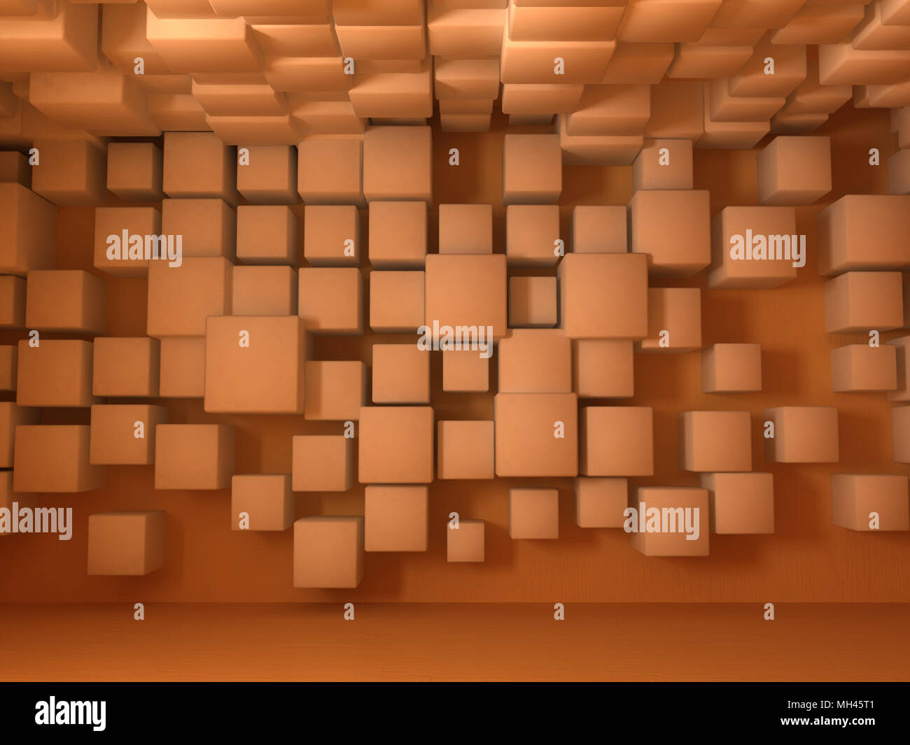 Room interior 3d background, wall covered in cubes Stock Photo - Alamy