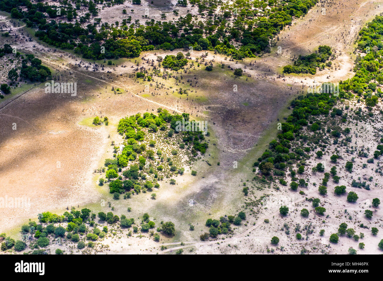 beautiful aerial view of the Okavango Delta (Okavango Grassland), One ...