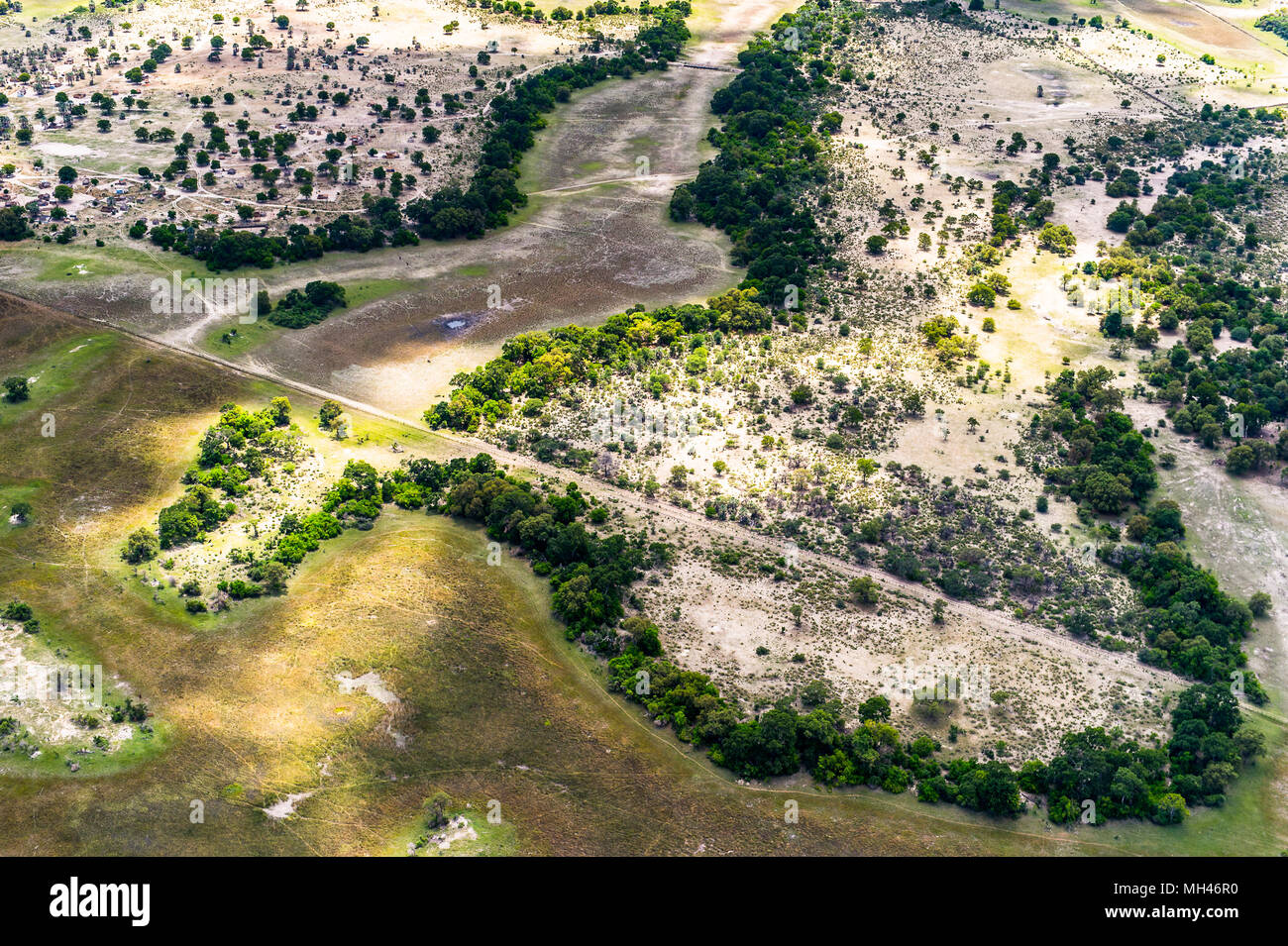 beautiful aerial view of the Okavango Delta (Okavango Grassland), One ...