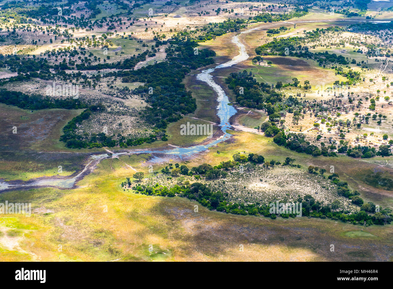 beautiful aerial view of the Okavango Delta (Okavango Grassland), One ...