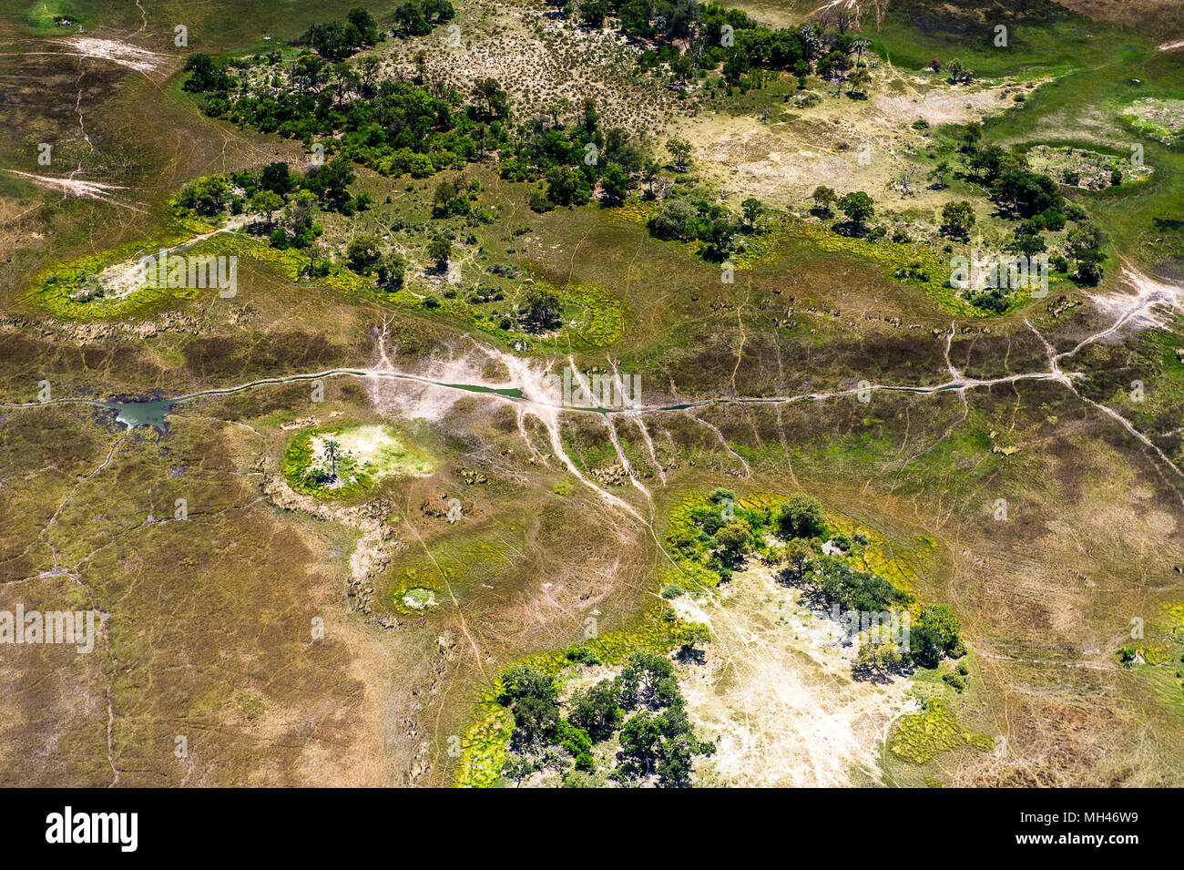 beautiful aerial view of the Okavango Delta (Okavango Grassland), One ...