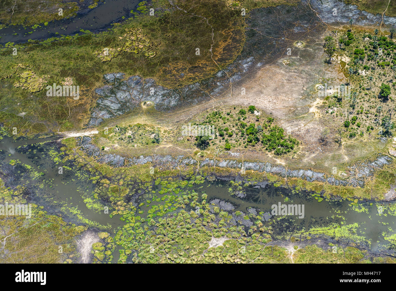 beautiful aerial view of the Okavango Delta (Okavango Grassland), One ...