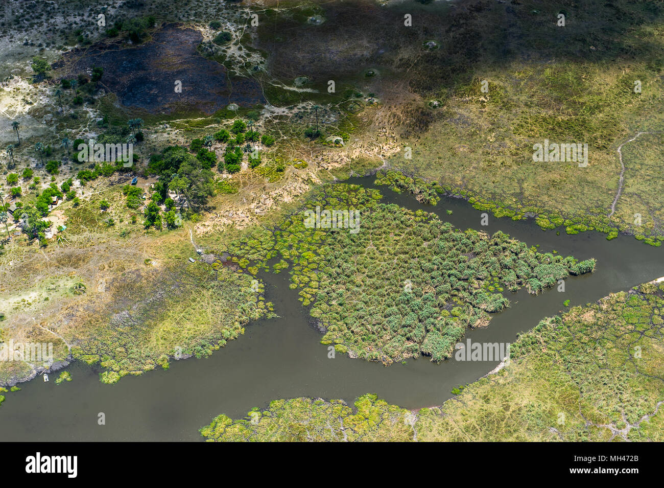 beautiful aerial view of the Okavango Delta (Okavango Grassland), One ...