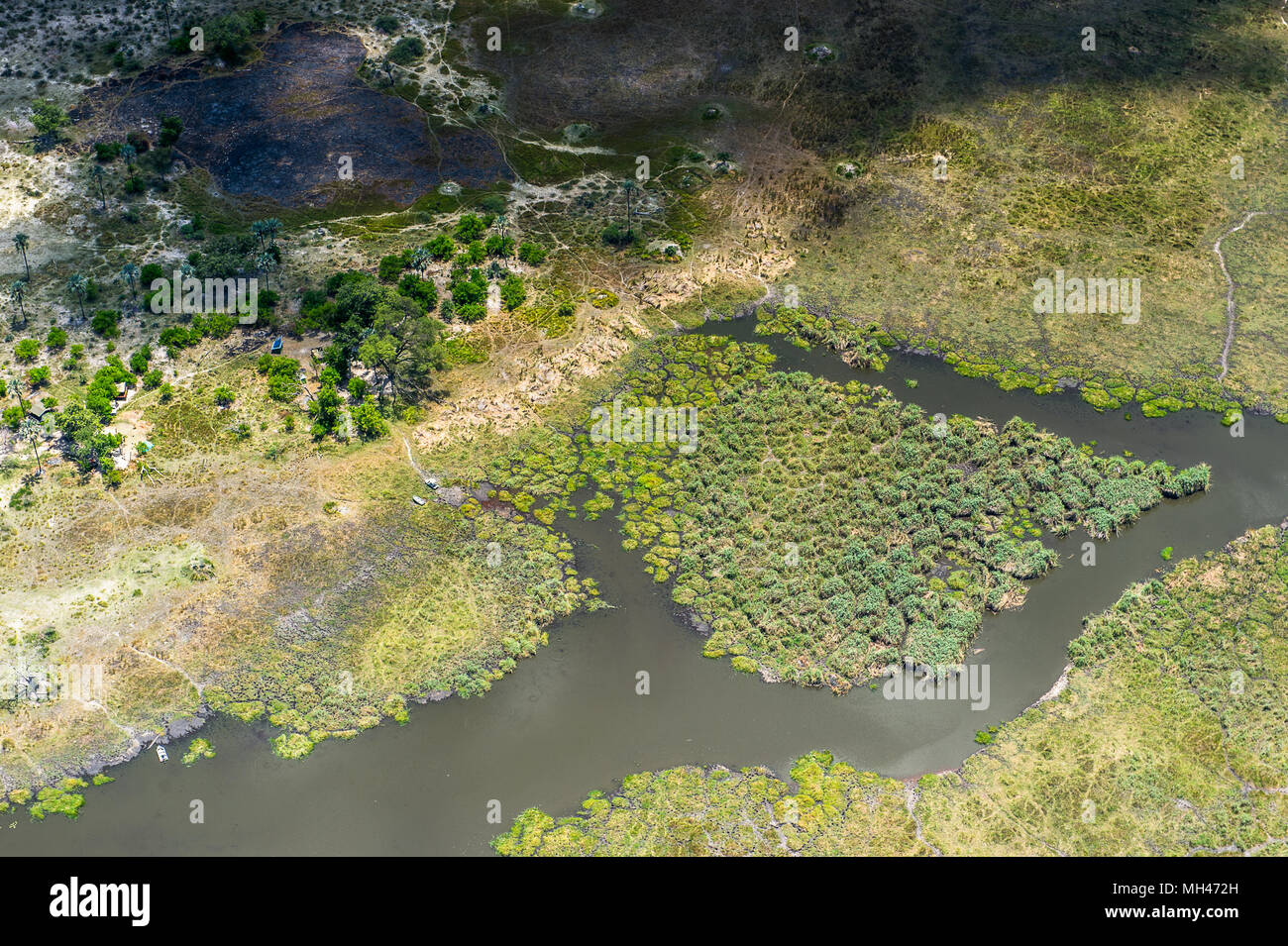 beautiful aerial view of the Okavango Delta (Okavango Grassland), One ...