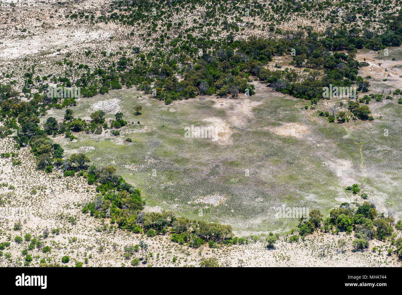beautiful aerial view of the Okavango Delta (Okavango Grassland), One ...