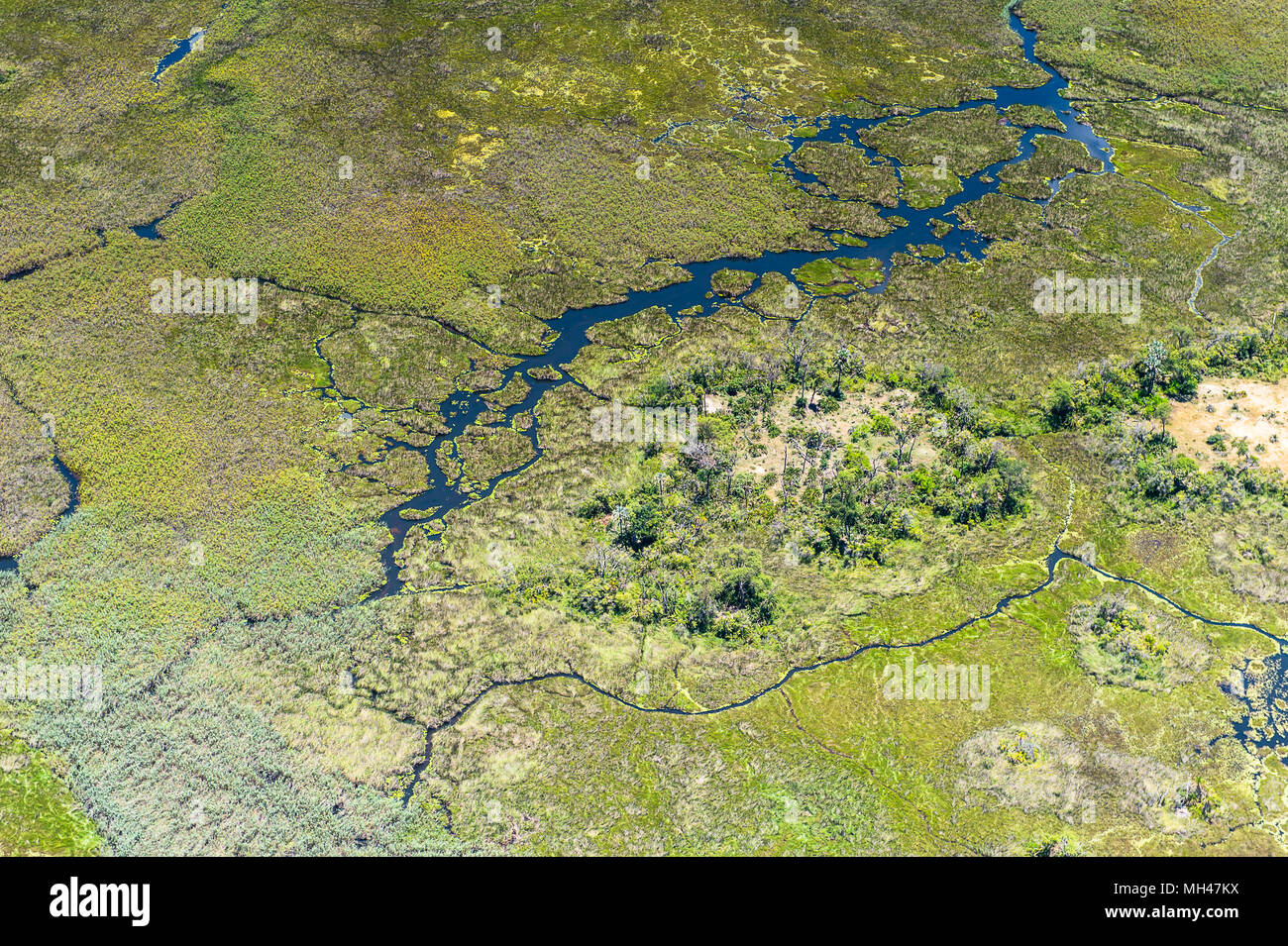 Beautiful aerial view of the Okavango Delta (Okavango Grassland), One ...