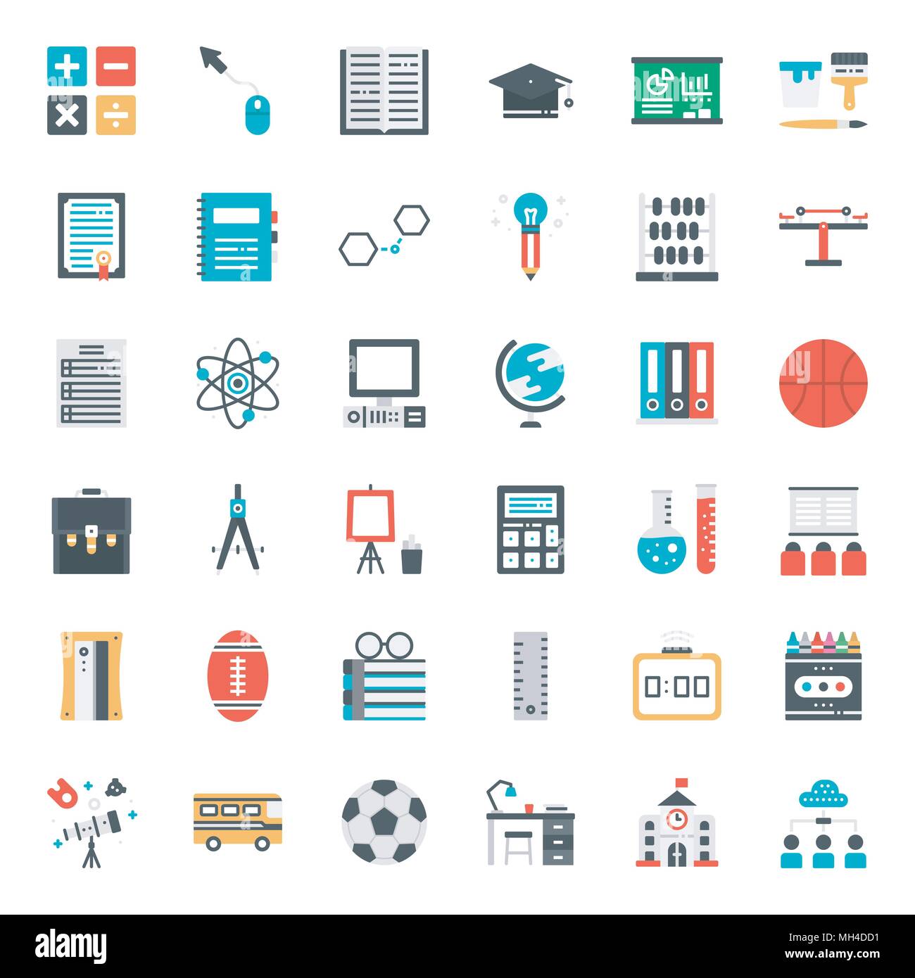 Education flat icon, subject and equipment, isolated on white ...