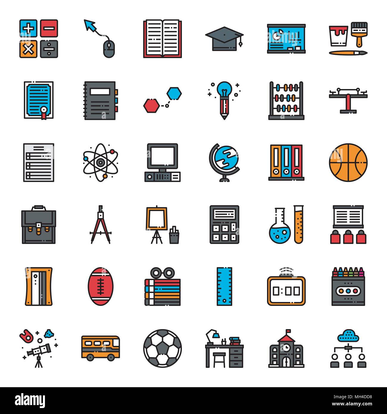 Education fill outline icon, subject and equipment, isolated on white ...