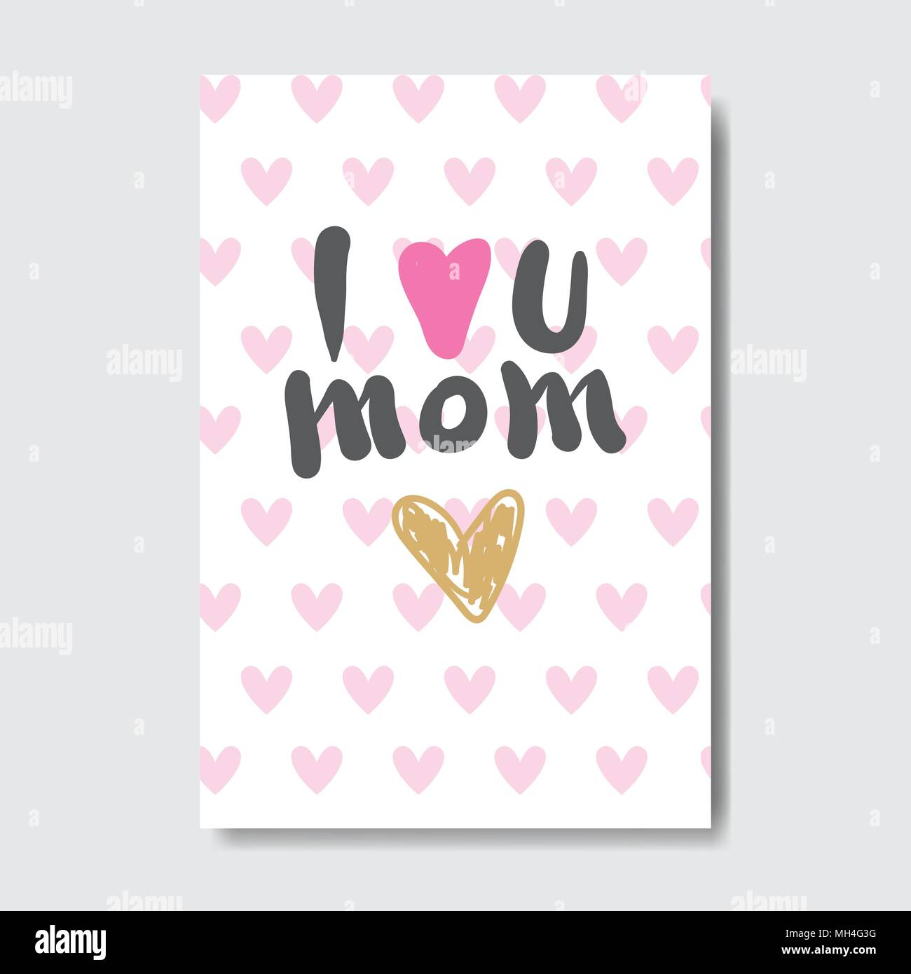 Mothers Day Creative Greeting Card Hand Drawn Over Pink Heart Shapes ...