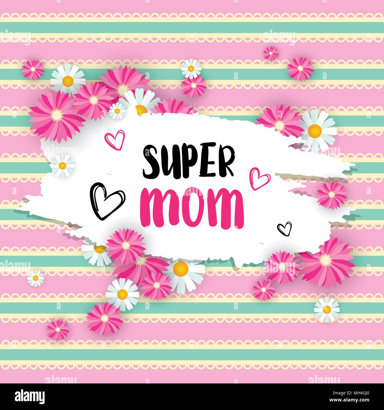 Super Mom Poster With Flowers Cute Lettering For Happy Mothers Day ...