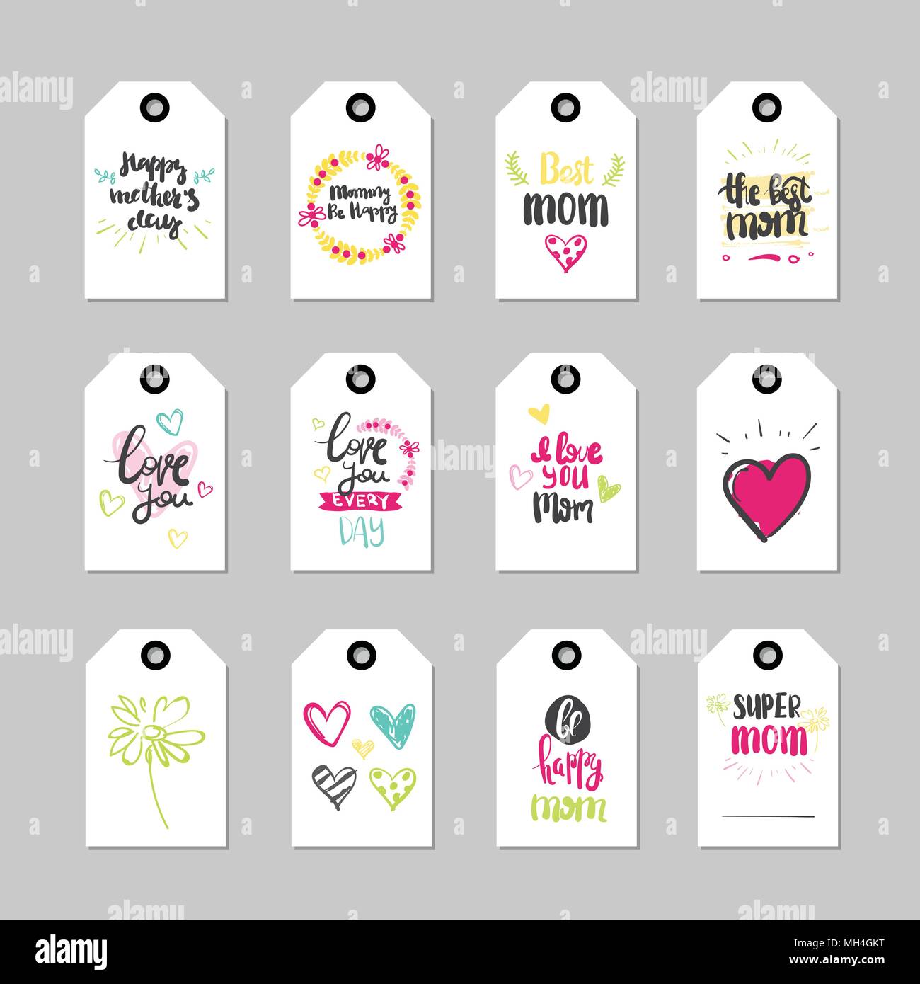 Love Mom Tags Set Isolated Happy Mother Day Holiday Concept Stock ...