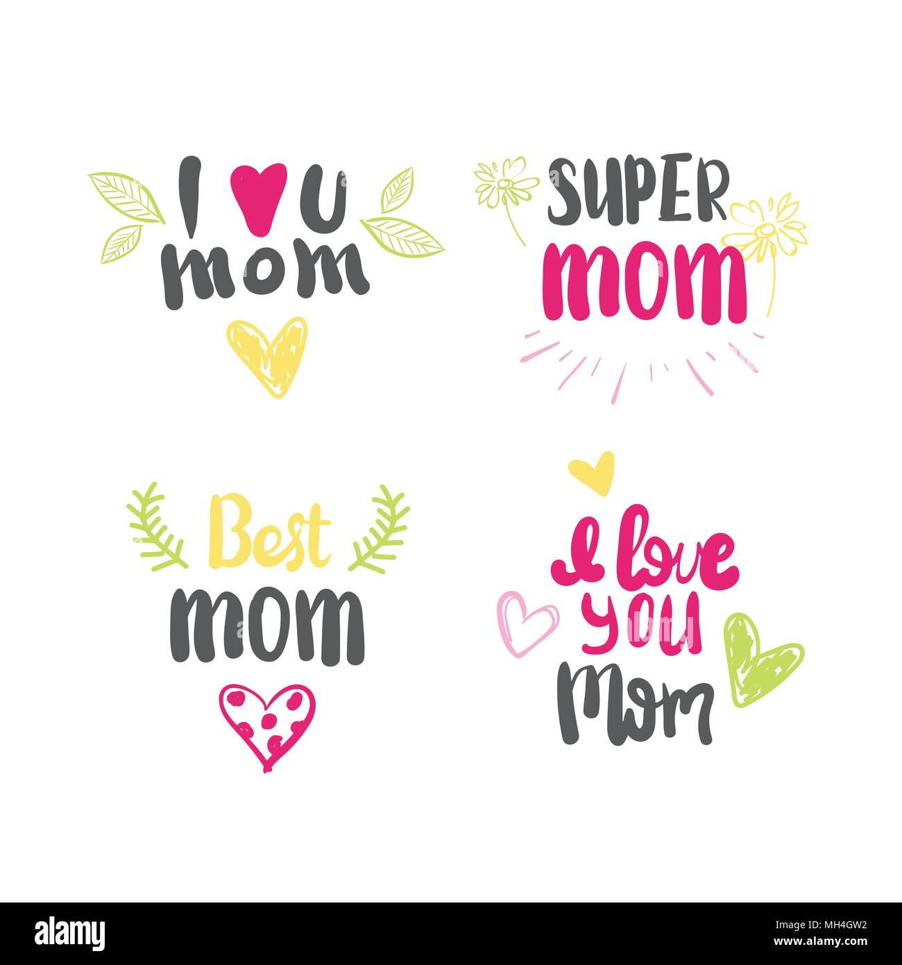 Love Mother Logos Set Isolated Creative Hand Drawn Lettering ...