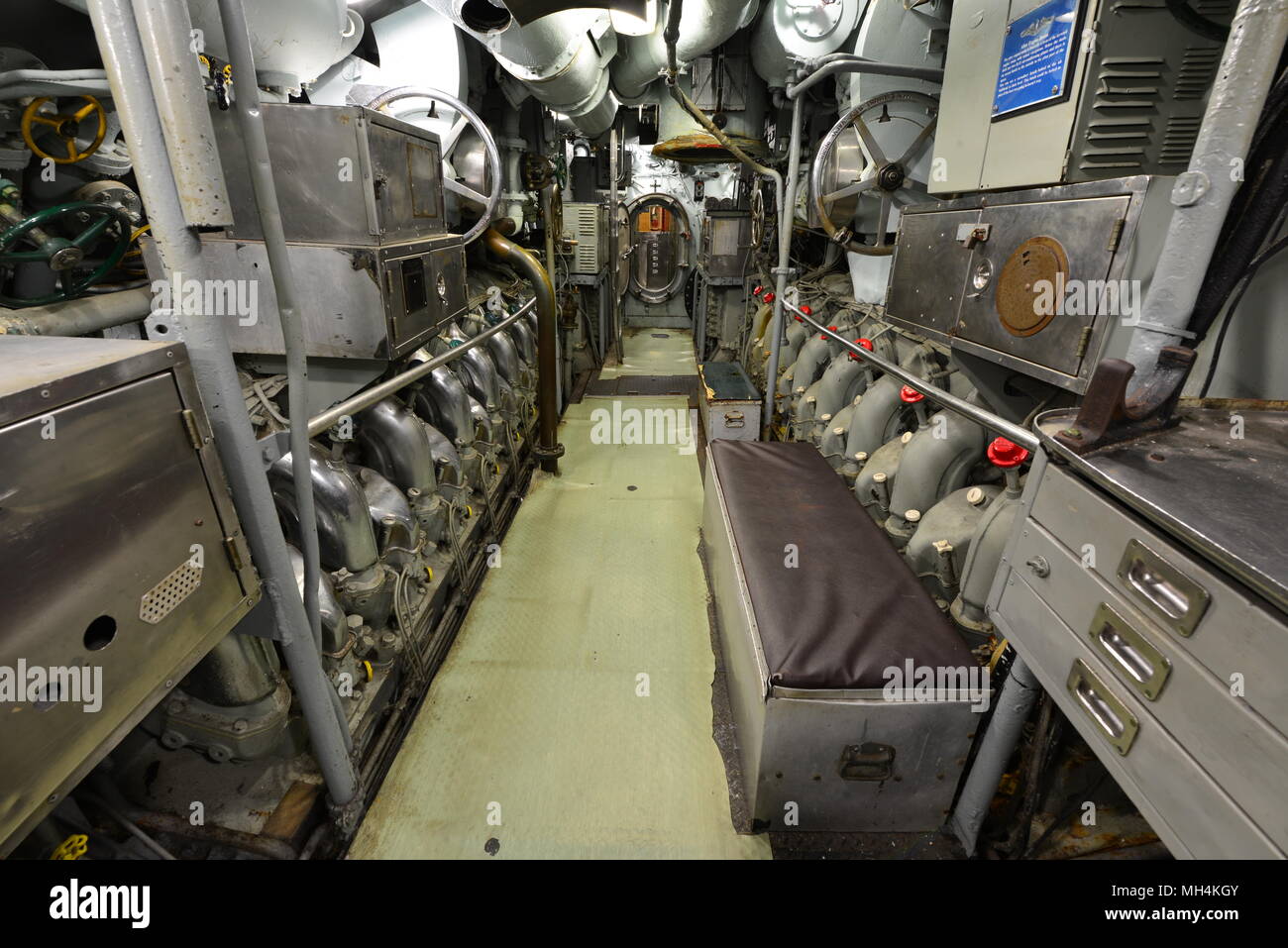 The inside of USS Clamagore a Guppy class submarine Stock Photo - Alamy