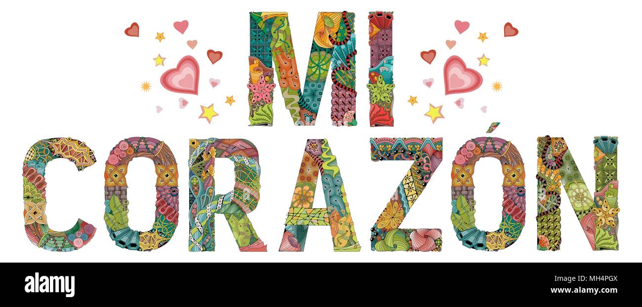 Hand-painted art design. Hand drawn illustration word MI CORAZON. My ...