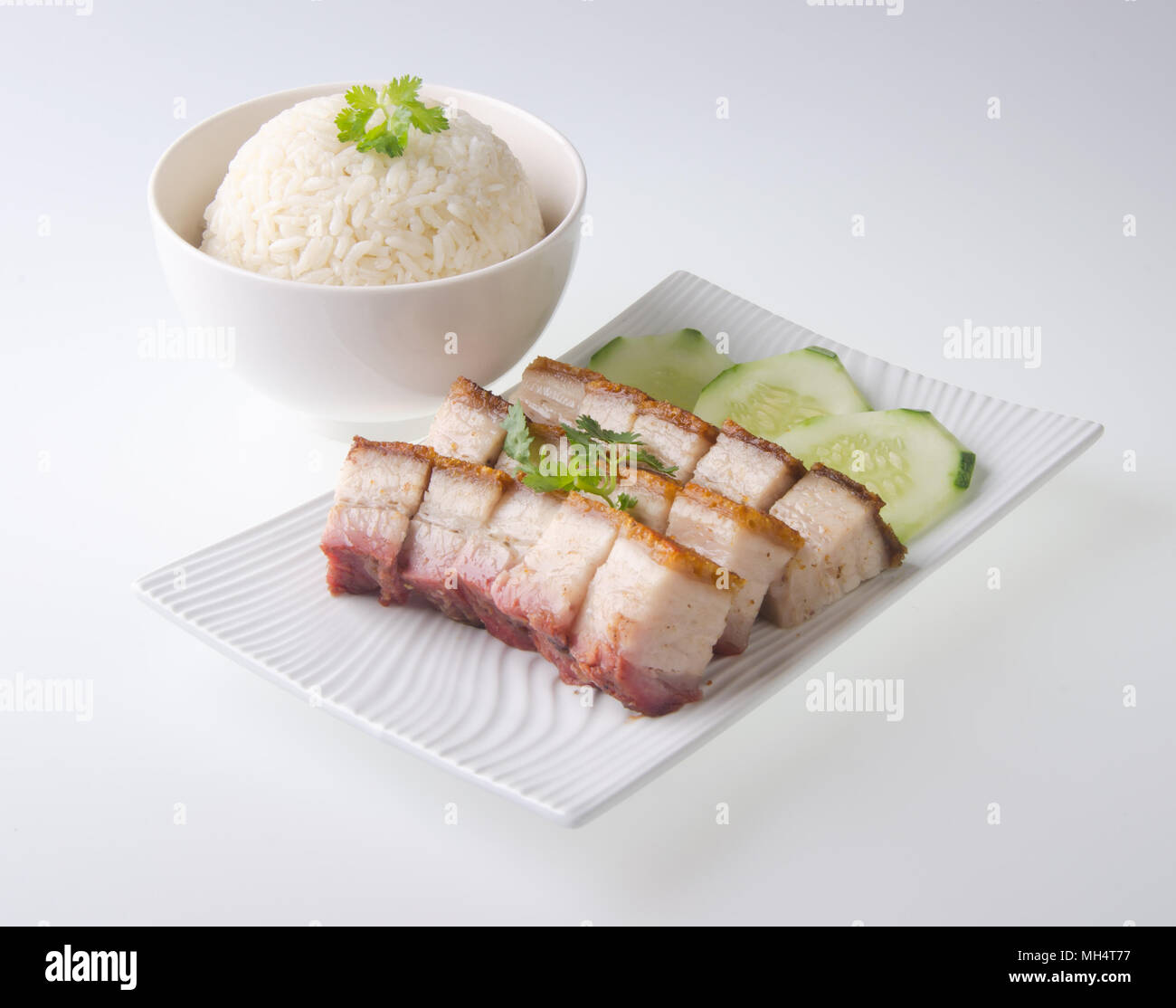 pork. BBQ Pork and Crispy Pork with Rice Stock Photo - Alamy