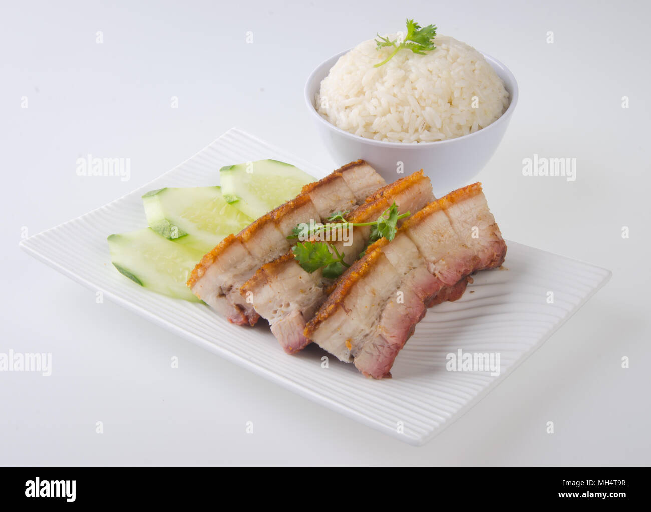 pork. BBQ Pork and Crispy Pork with Rice Stock Photo - Alamy