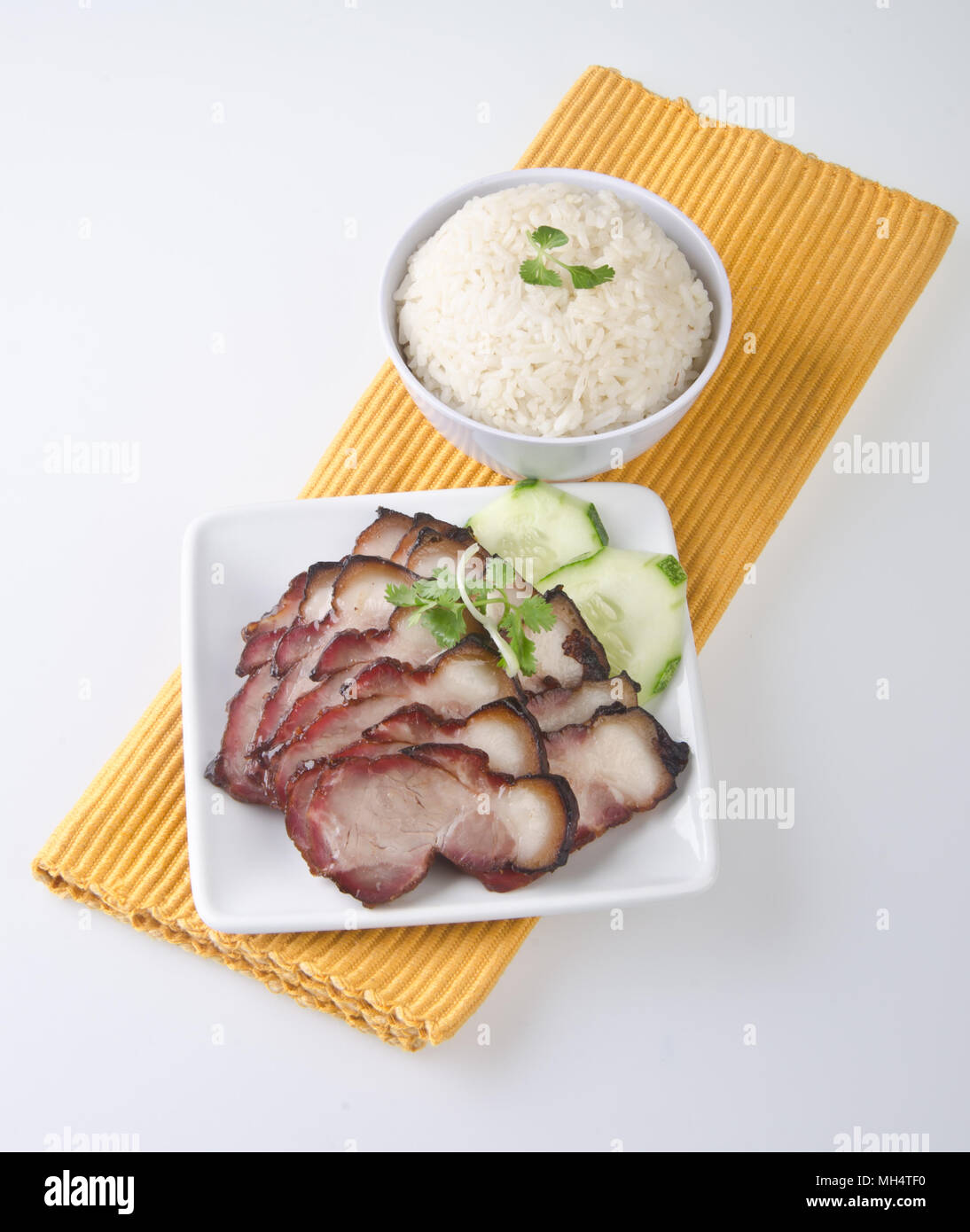 pork. BBQ Pork and Crispy Pork with Rice Stock Photo - Alamy