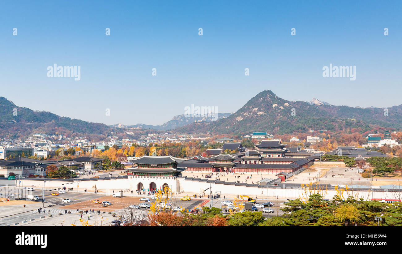 Gyeongbokgung and bugaksan or baegaksan mountain hi-res stock ...