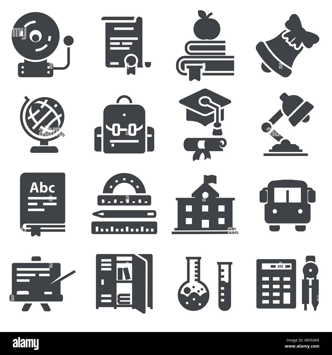 Icon collection - School education set on white background Stock Vector ...