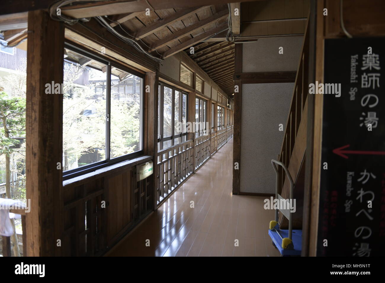 IWATE, JAPAN - APRIL 29 : Old Japanese style hallway that connects to ...