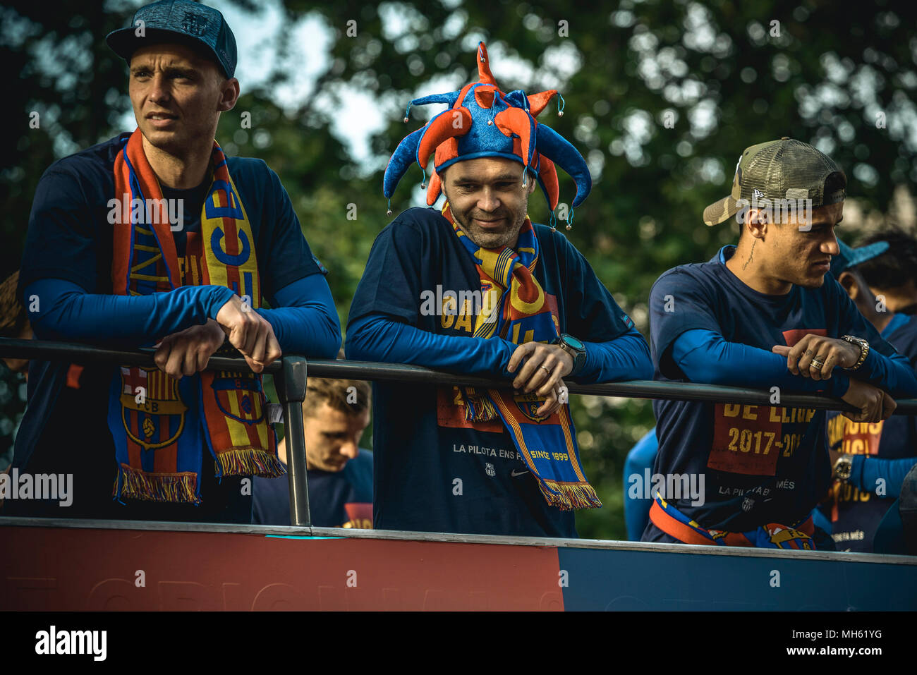 Barcelona, Spain. 30 April, 2018: FC Barcelona's players and technical ...