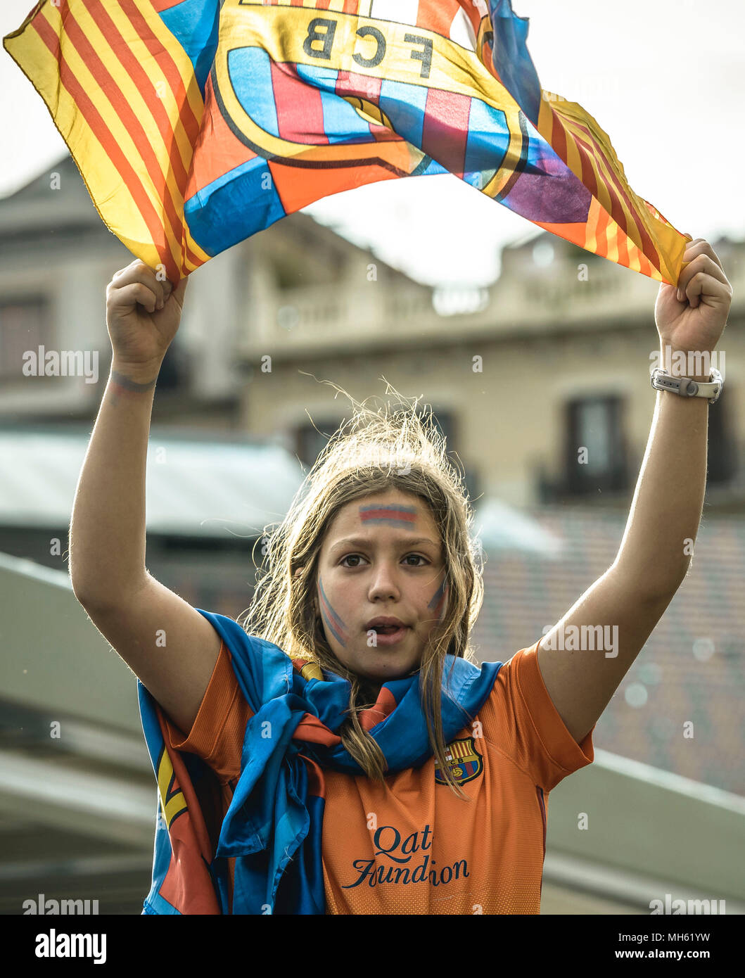 Barcelona, Spain. 30 April, 2018: Thousands of 'cules' fill the streets ...