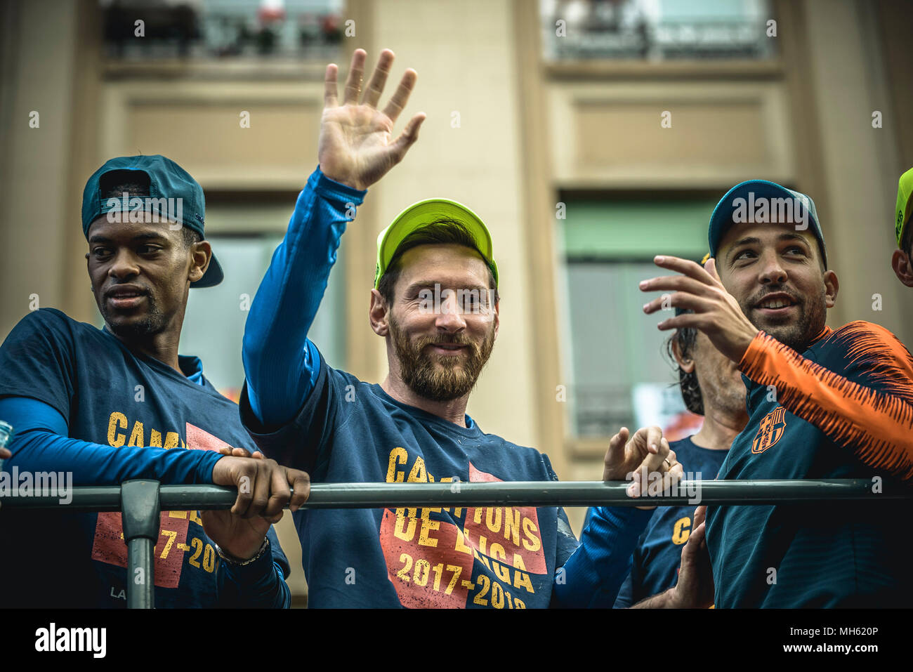 Barcelona, Spain. 30 April, 2018: FC Barcelona forward MESSI greets the ...