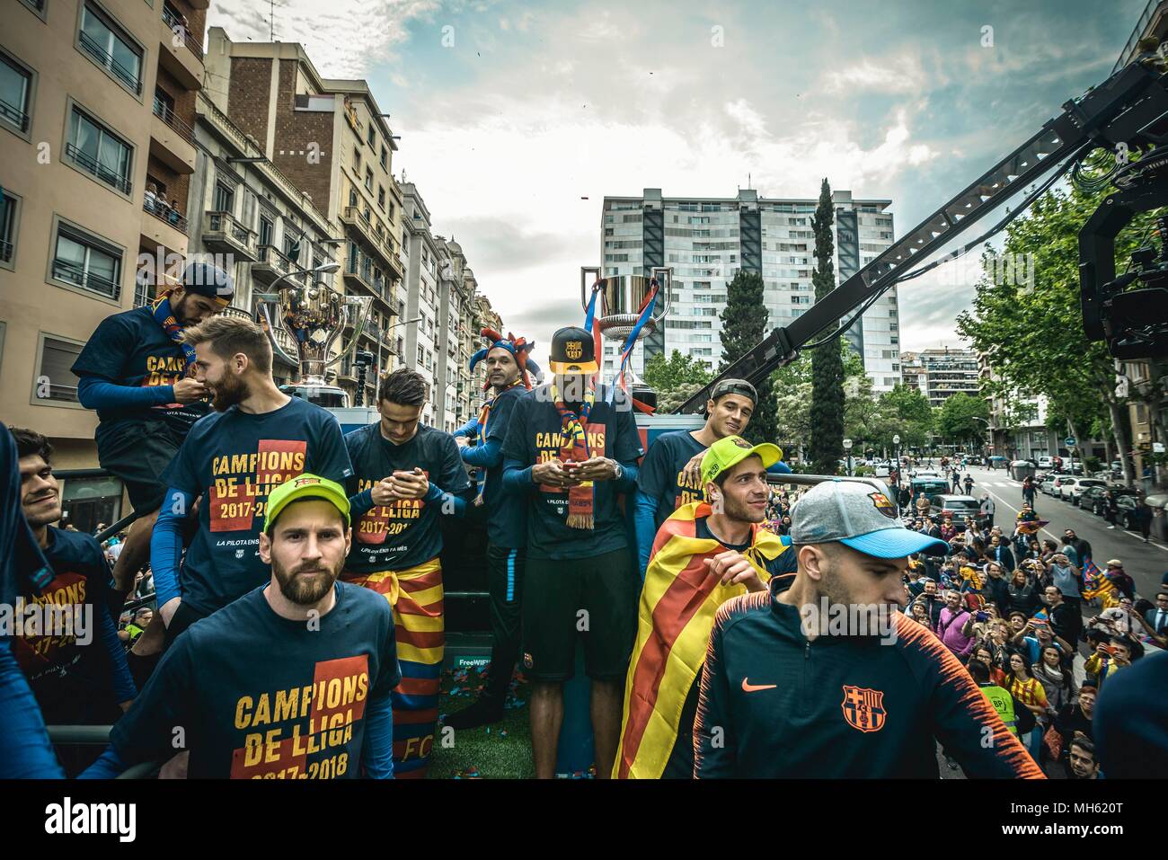 Barcelona, Spain. 30 April, 2018: FC Barcelona's players and technical ...