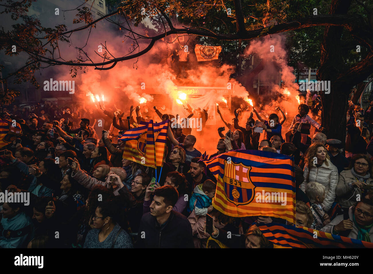 Barcelona, Spain. 30 April, 2018: Thousands of 'cules' fill the streets ...