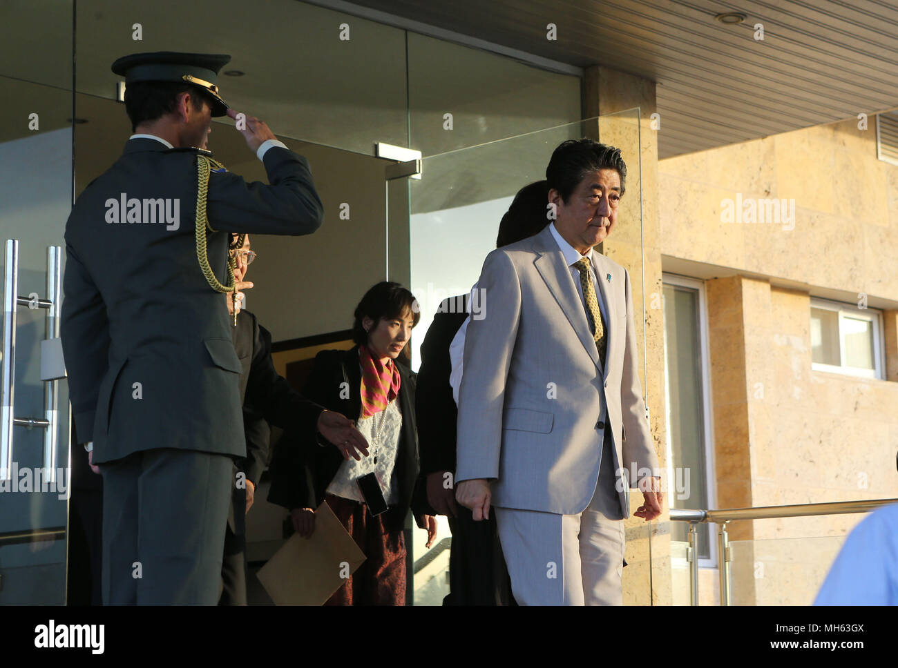Japan's prime minister Shinzo Abe arrives with his wife Akie Abe at the ...