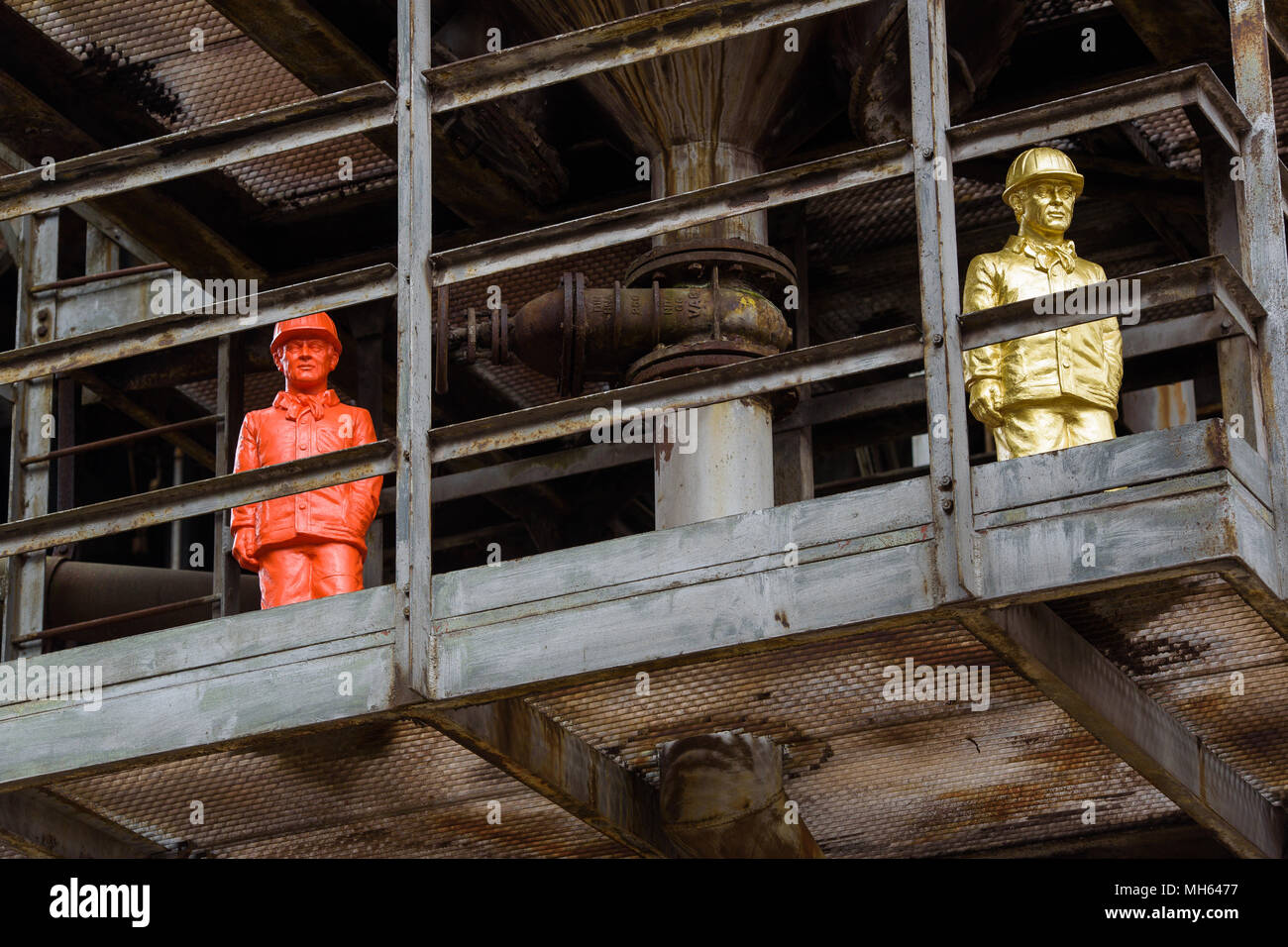 30 April 2018, Germany, Voelklingen: Figures of a steelworker in the ...