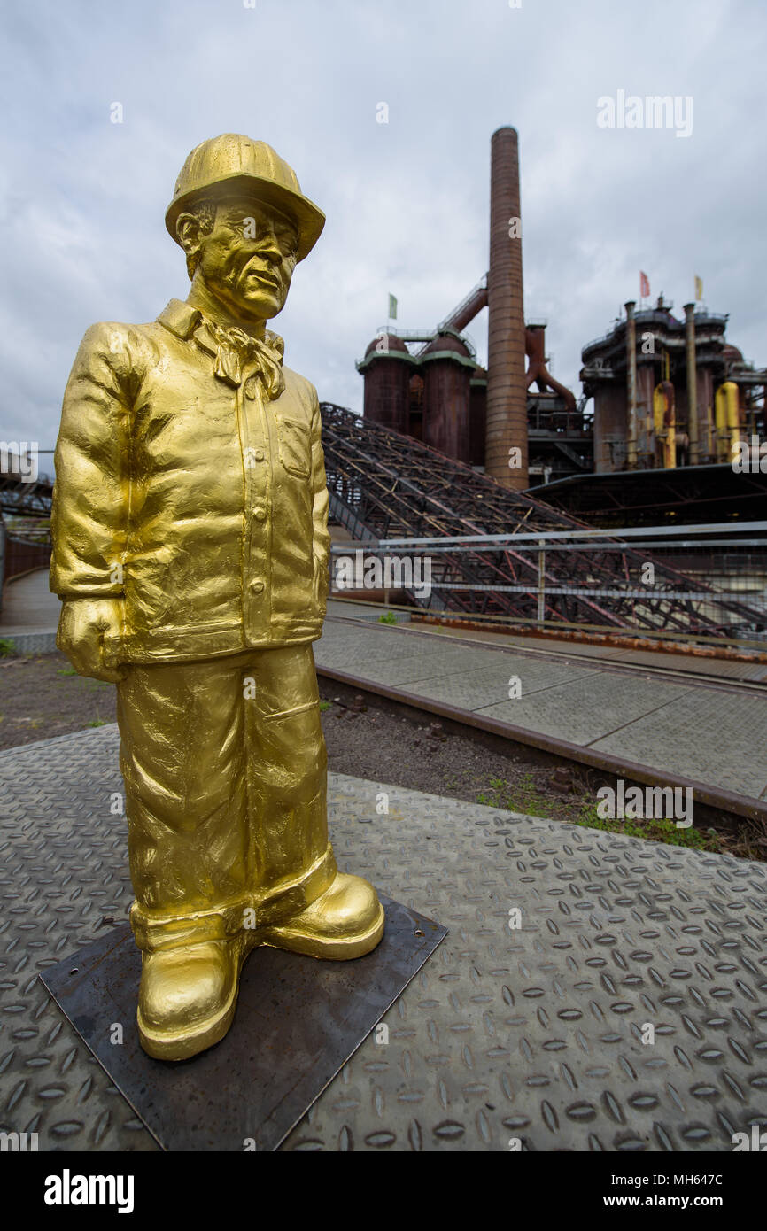 30 April 2018, Germany, Voelklingen: The figure of a steelworker in the ...