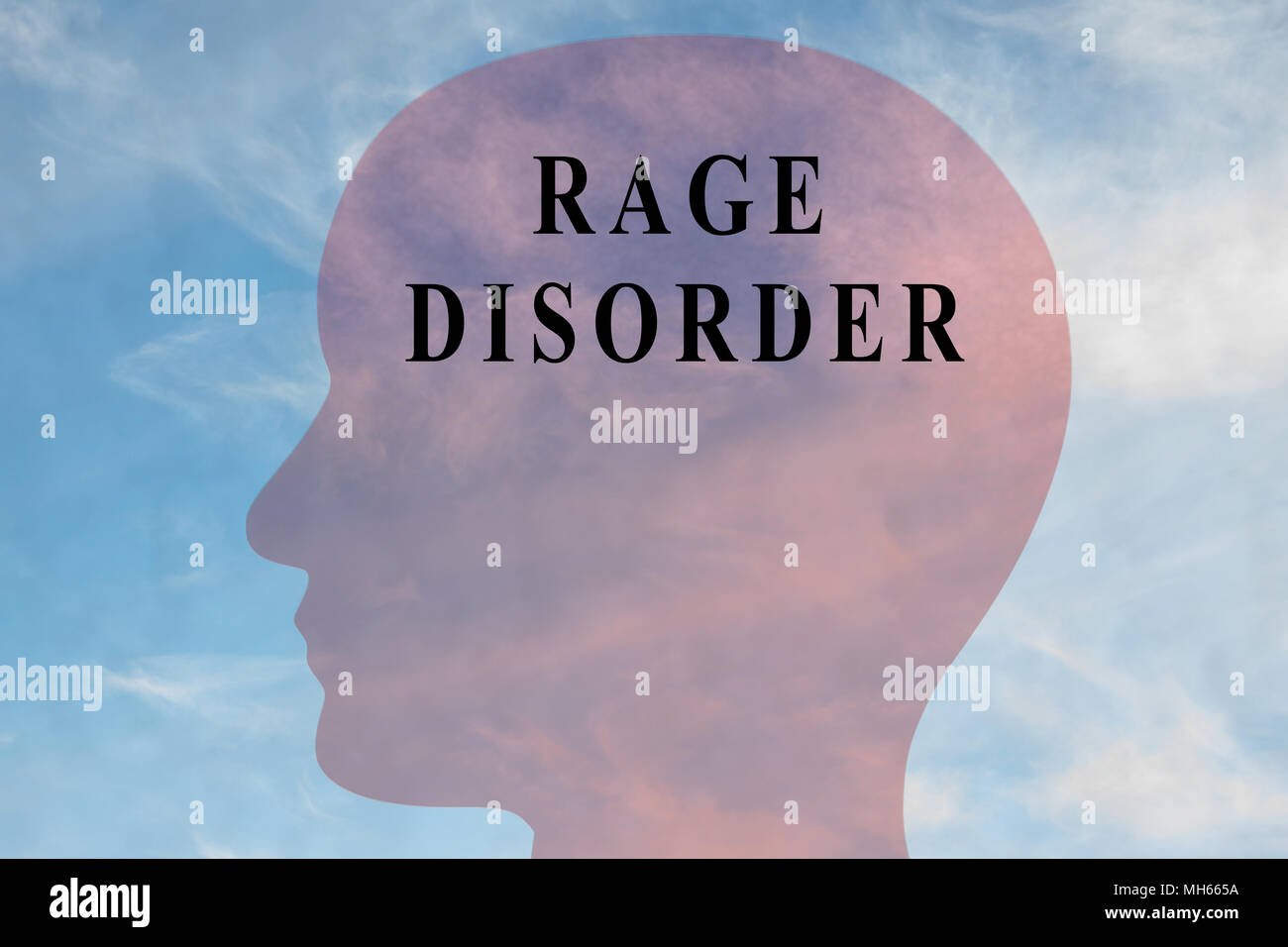 Render illustration of RAGE DISORDER title on head silhouette, with ...