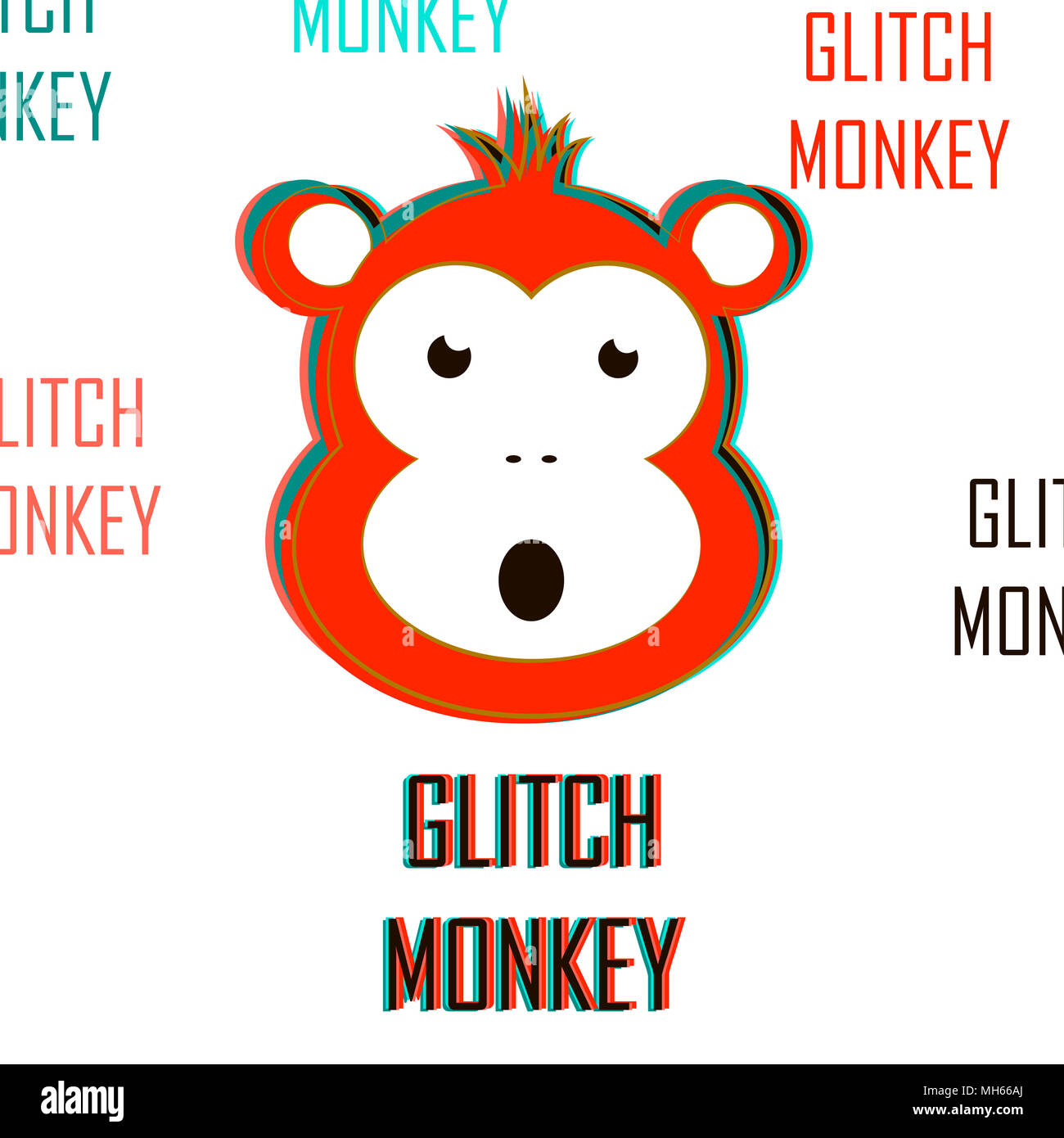 Cartoon monkey with TV glitch effect. Modern vector illustration Stock ...