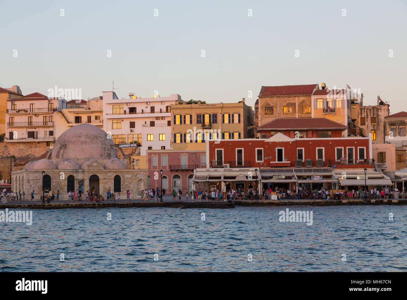 port of Chania, Crete at sunset Stock Photo - Alamy